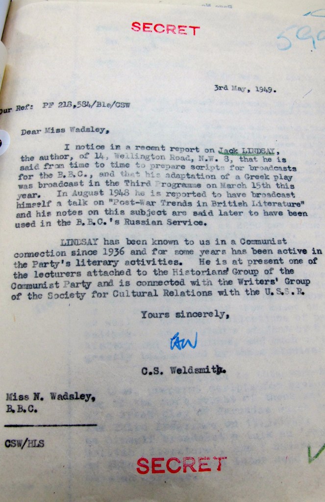 MI5 Files – Jack Lindsay: writer, Romantic, revolutionary